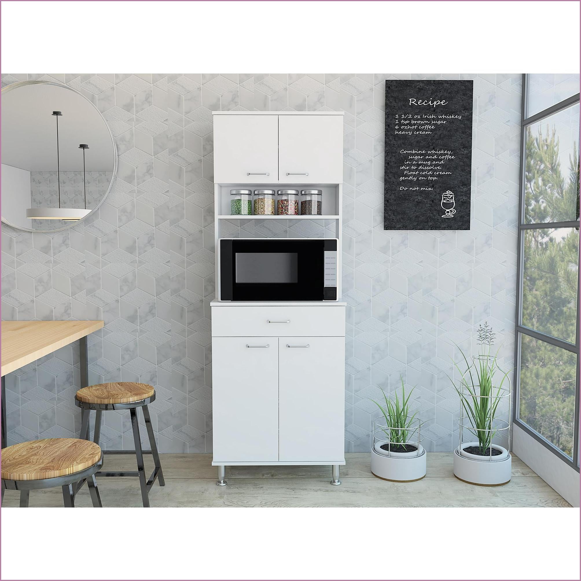 Kitchen Pantry 60” with Countertop, Closed & Open Storage - White ...
