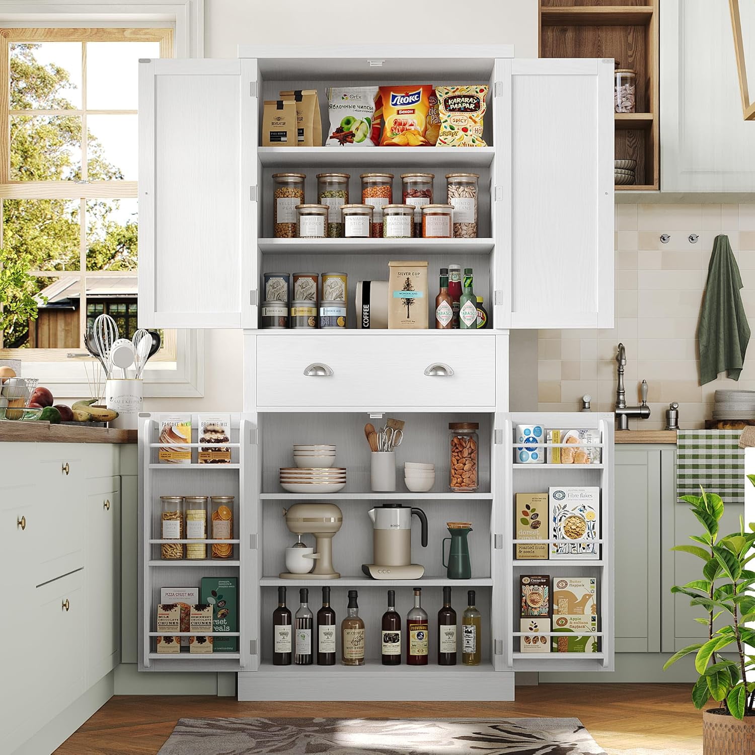 Kitchen Pantry Cabinet, 71” Tall Storage Cabinet with 4 Doors and 1 ...