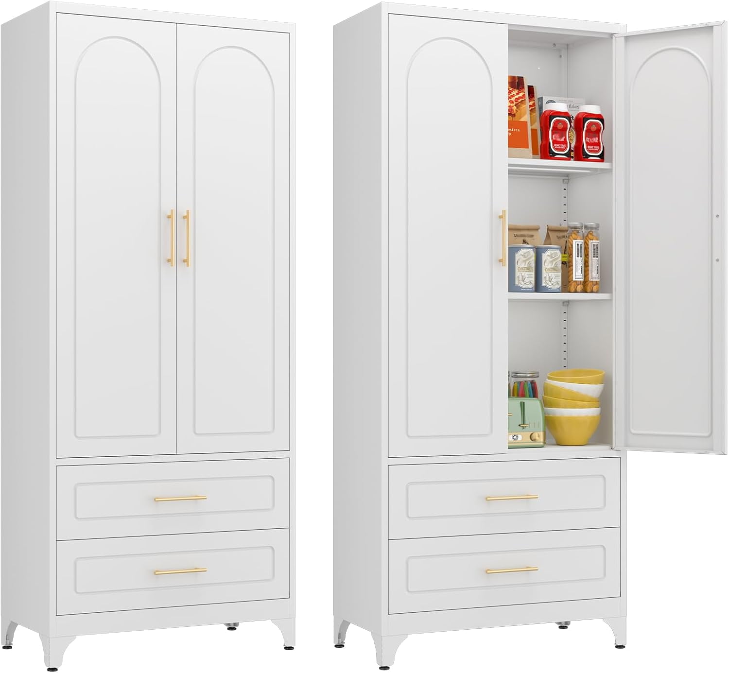 Kitchen Pantry Cabinet, 75" Tall Metal Pantry Cabinet with Two Drawers ...