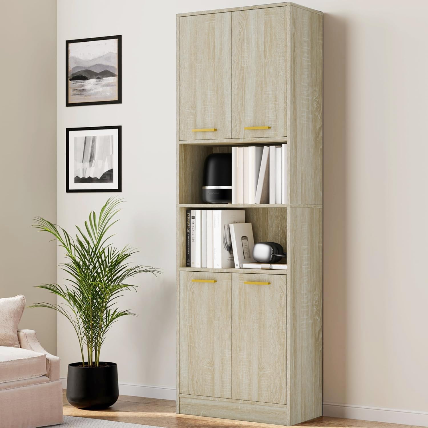 Kitchen Pantry Cabinet, 75" Tall Wood Storage Cabinet with Doors and ...