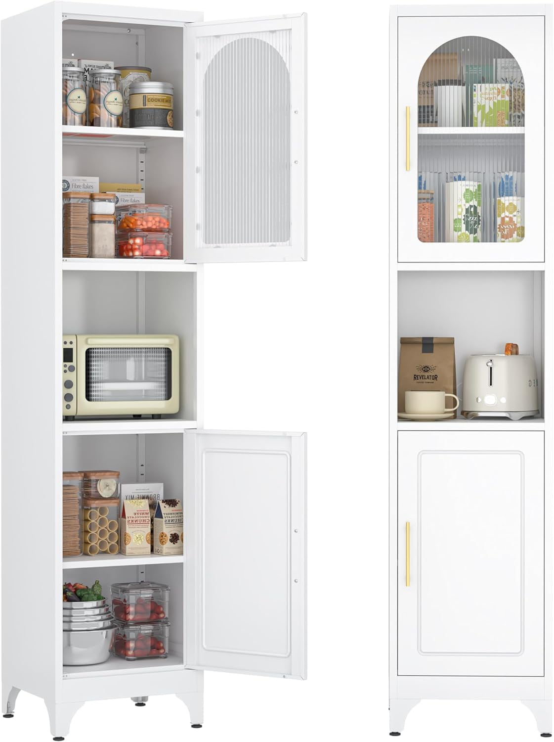 Kitchen Pantry Cabinet with Acrylic Glass Doors, 71" Freestanding Food ...