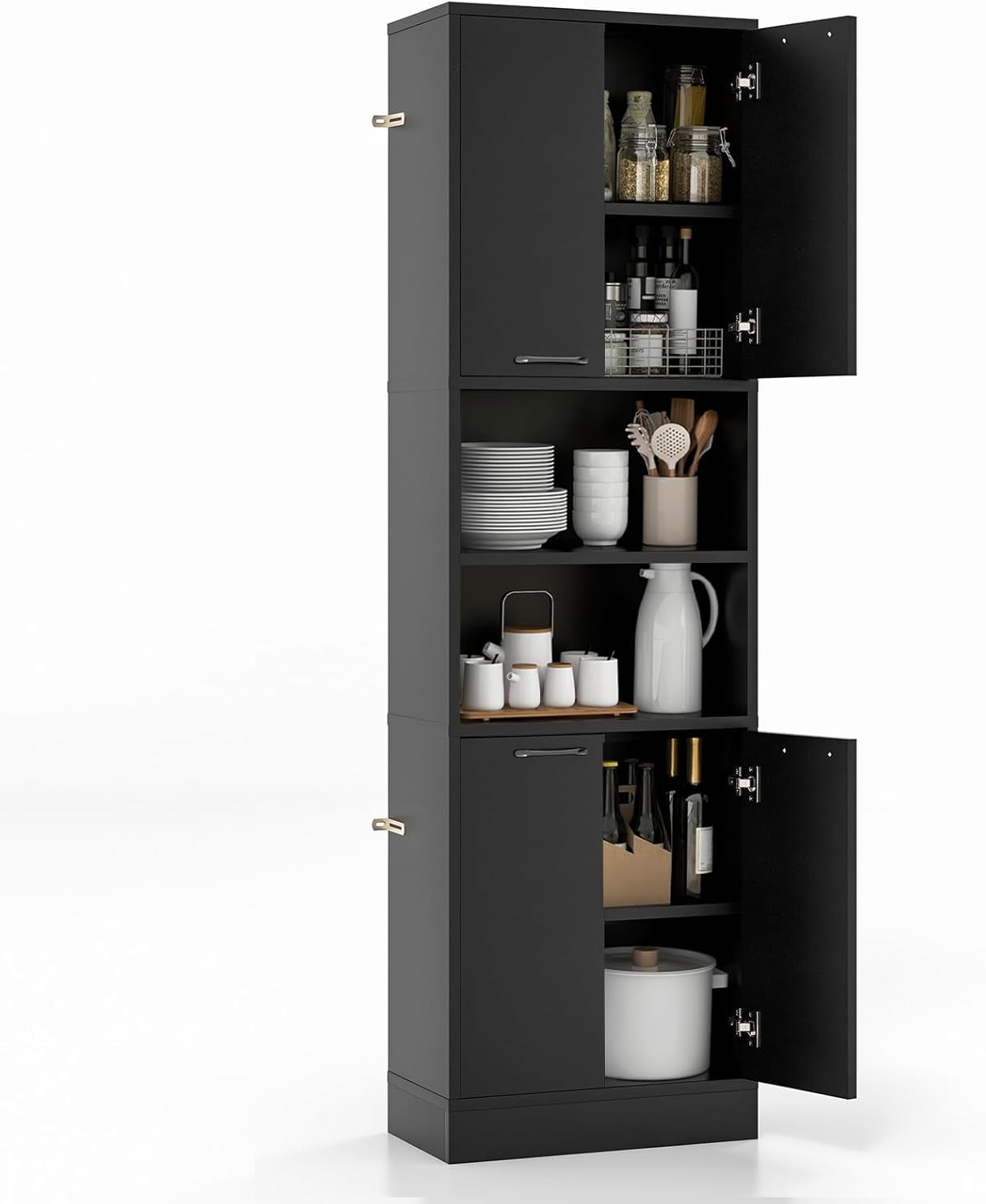 Kitchen Pantry Cabinet, Dining Room Cupboard with 4 Doors & 2 Open ...