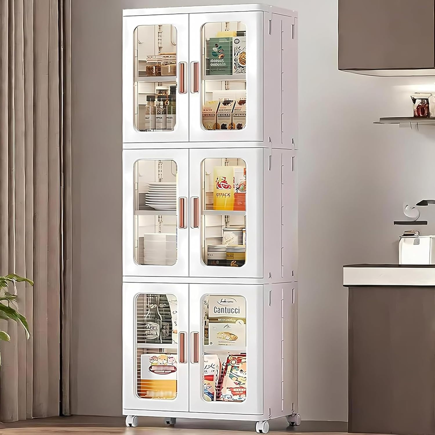 Kitchen Pantry Cabinet with Doors, Storage Bins with Lids Stackable ...