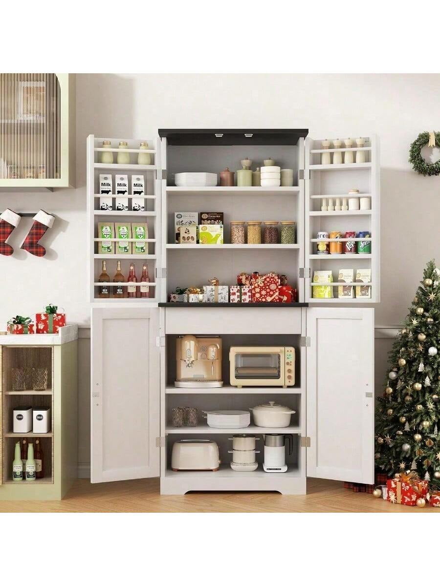 Kitchen Pantry Cabinet, Freestanding Farmhouse Storage Cabinet With 8 ...
