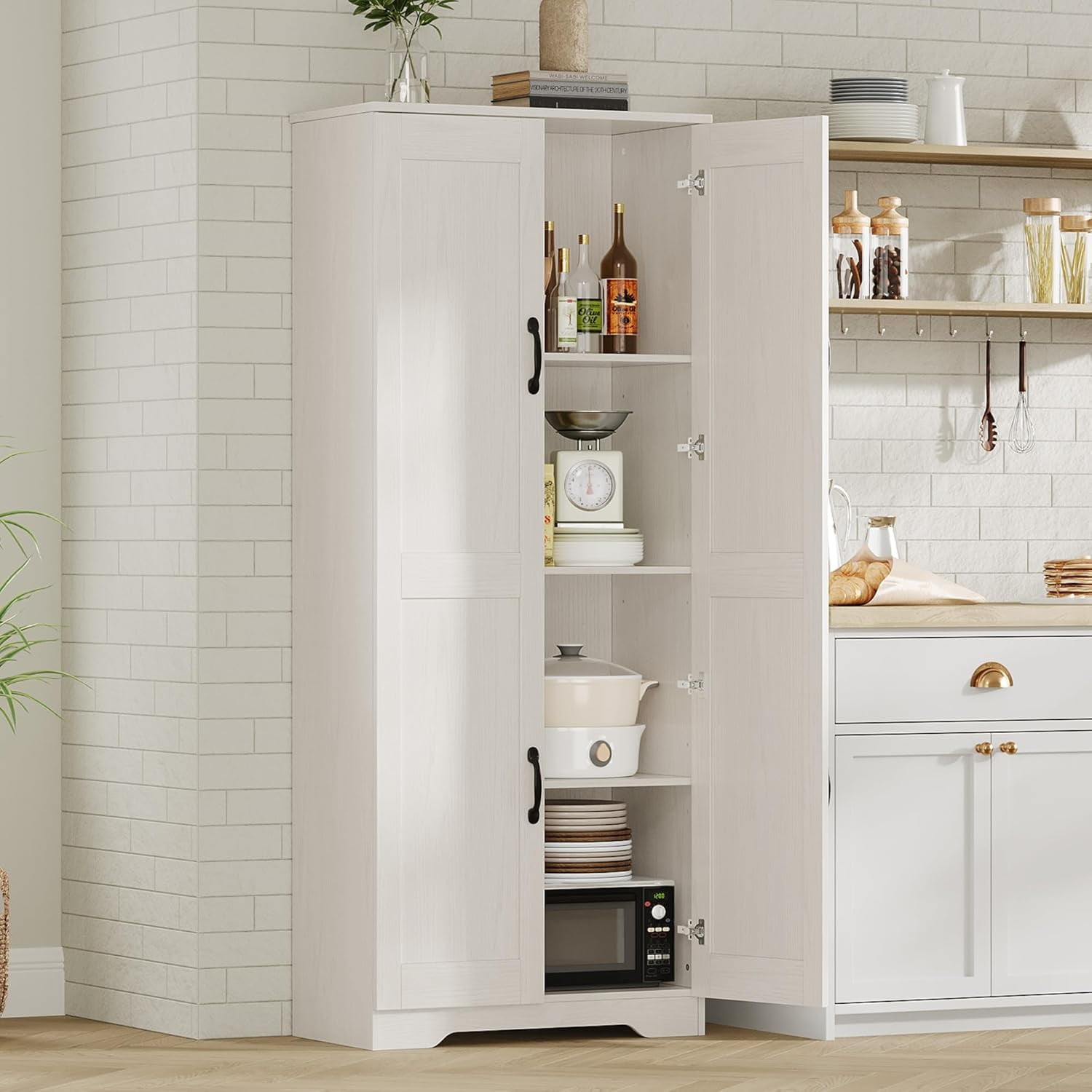 Kitchen Pantry Cabinet, Freestanding White Pantry Storage Cabinet, 60 ...