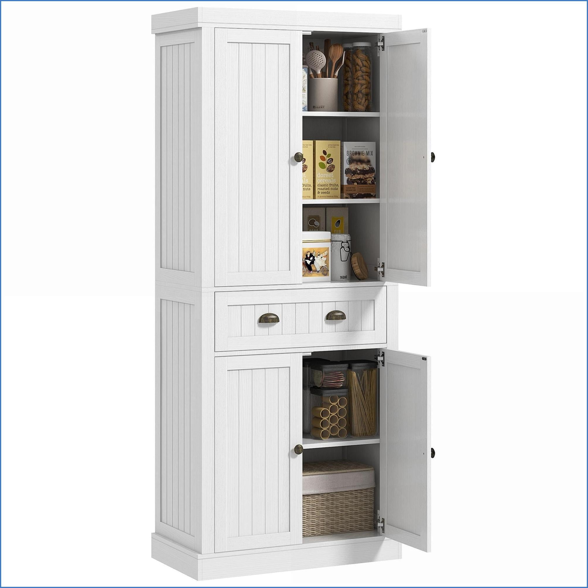 Kitchen Pantry Cabinet, HOMCOM 72" Farmhouse Distressed White with 4 ...