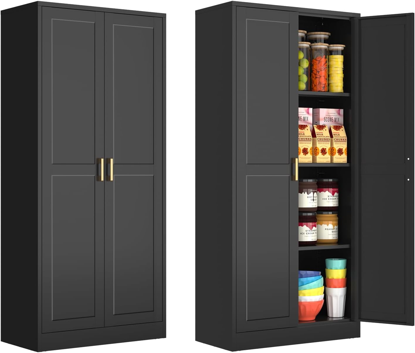 Kitchen Pantry Cabinet, Metal Pantry Cabinet with Doors and Adjustable ...