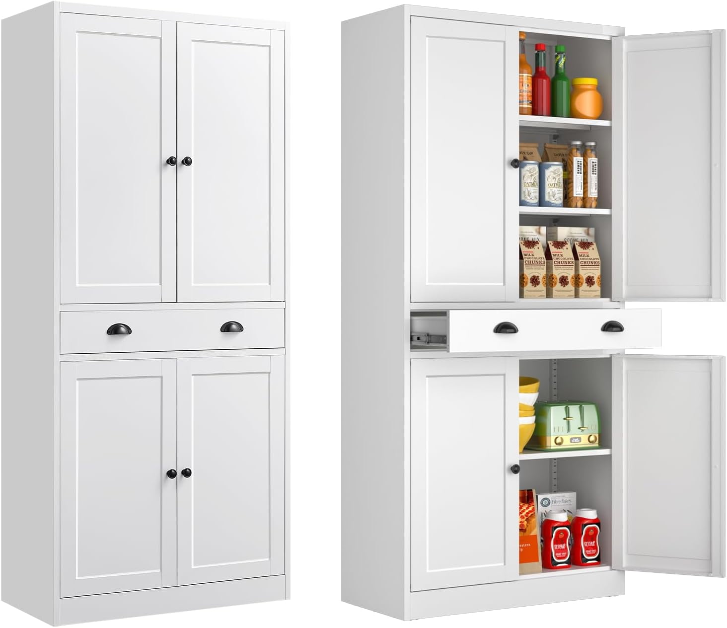 Kitchen Pantry Cabinet, Metal Pantry Cabinet with Doors and Adjustable ...