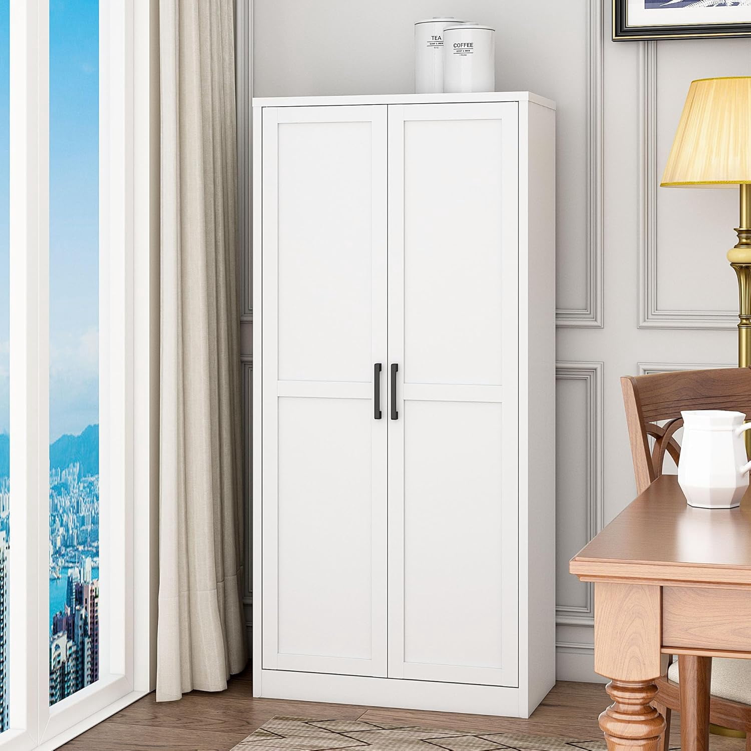 Kitchen Pantry Cabinet, Metal Pantry Food Storage Cabinet, White Metal ...