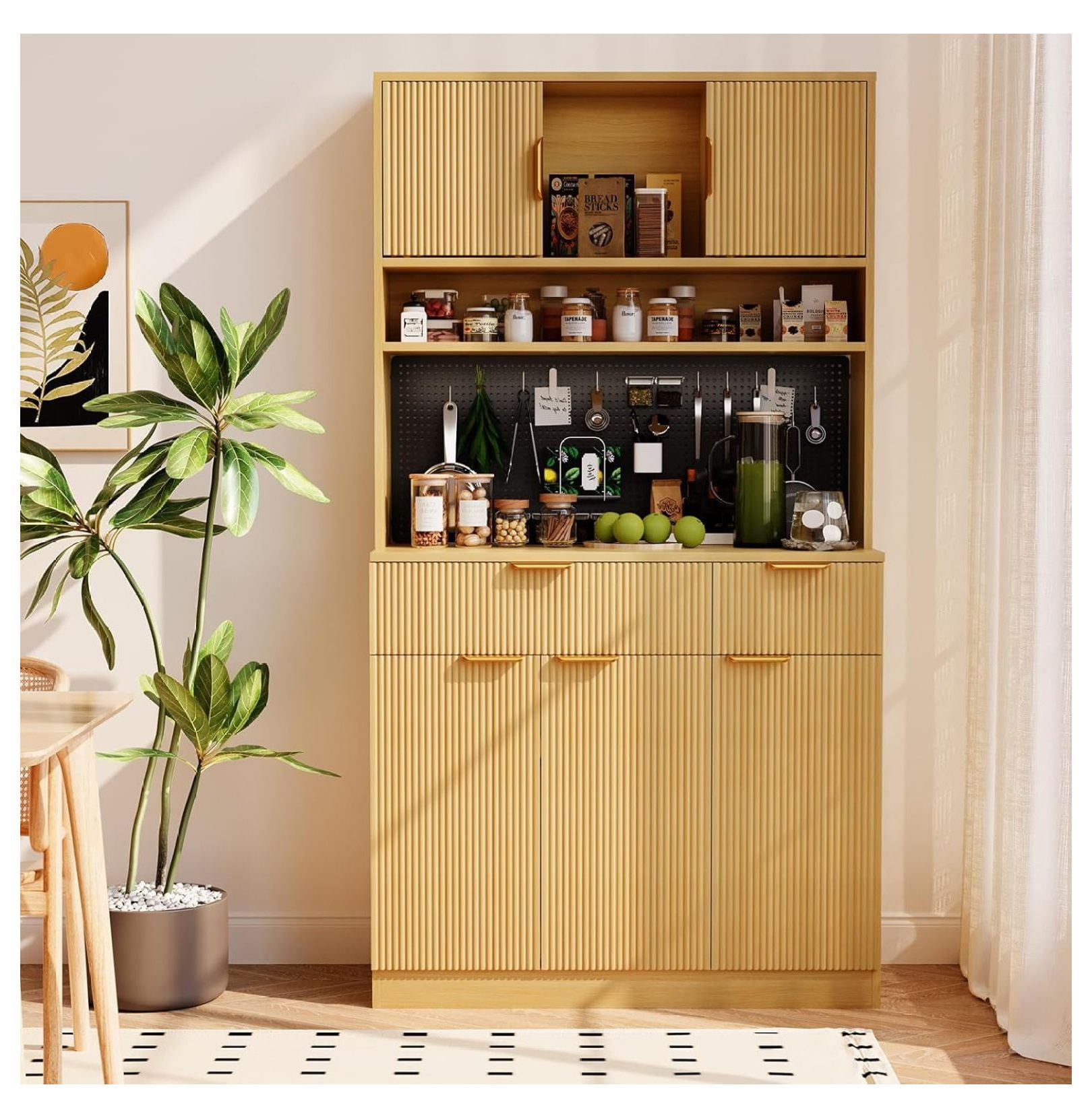 Kitchen Pantry Cabinet with Storage & Pegboard, 71" Tall Hutch Storage ...