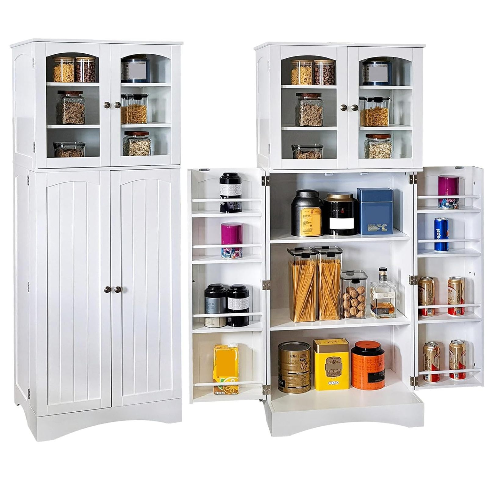 Kitchen Pantry Cabinet, Tall Food Pantry Storage Cabinet with Glass ...