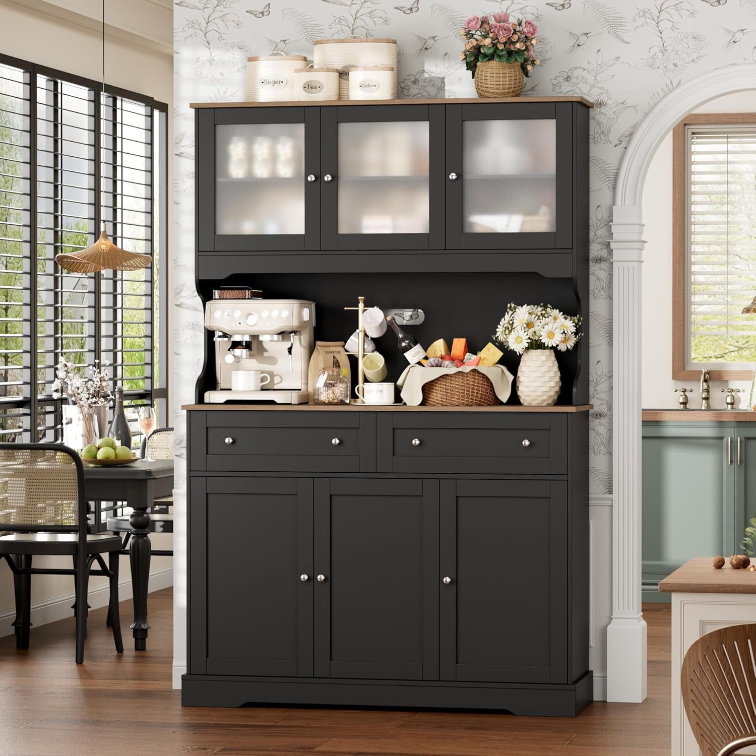 Kitchen Pantry Cabinet, Tall Storage Cabinet, Hutch with Countertop and ...