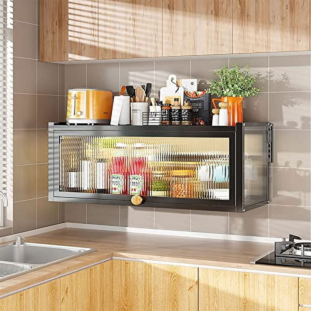 Kitchen Pantry Cabinet, Wall-Mounted Storage Cabinet with Translucent ...