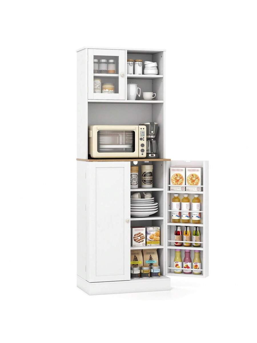 Kitchen Pantry Cabinet with Dedicated Microwave Shelf, Featuring Eight ...