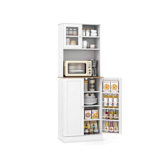 Kitchen Pantry Cabinet with Dedicated Microwave Shelf, Featuring Eight ...