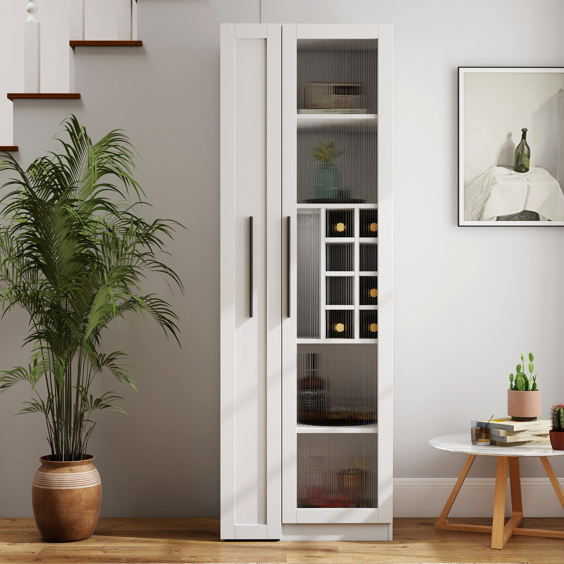 Kitchen Pantry Cabinet with Pull Out Shelves, Farmhouse Storage Cabinet ...