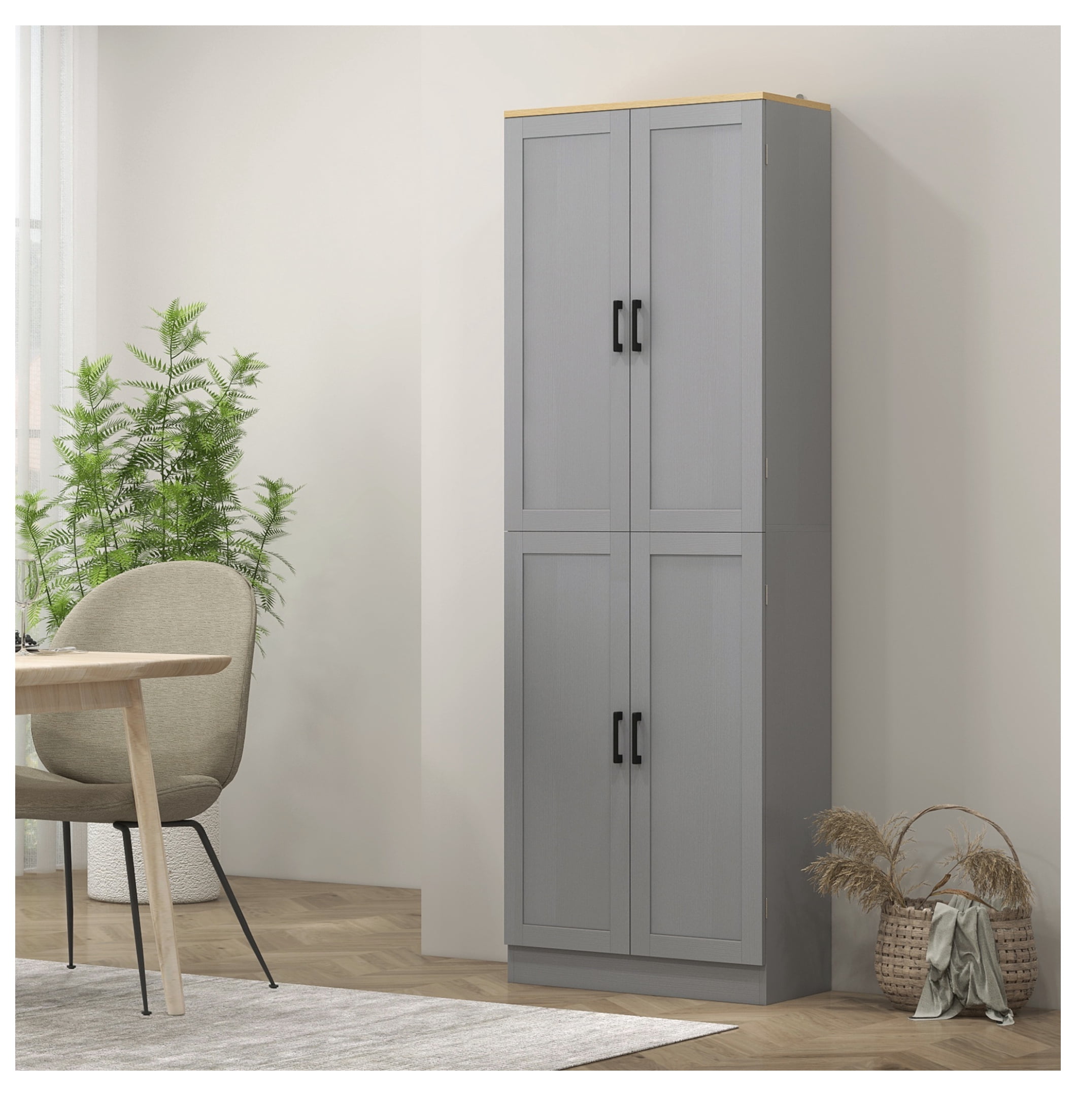 Kitchen Pantry Freestanding, 4-Door Kitchen Cabinet with Adjustable ...