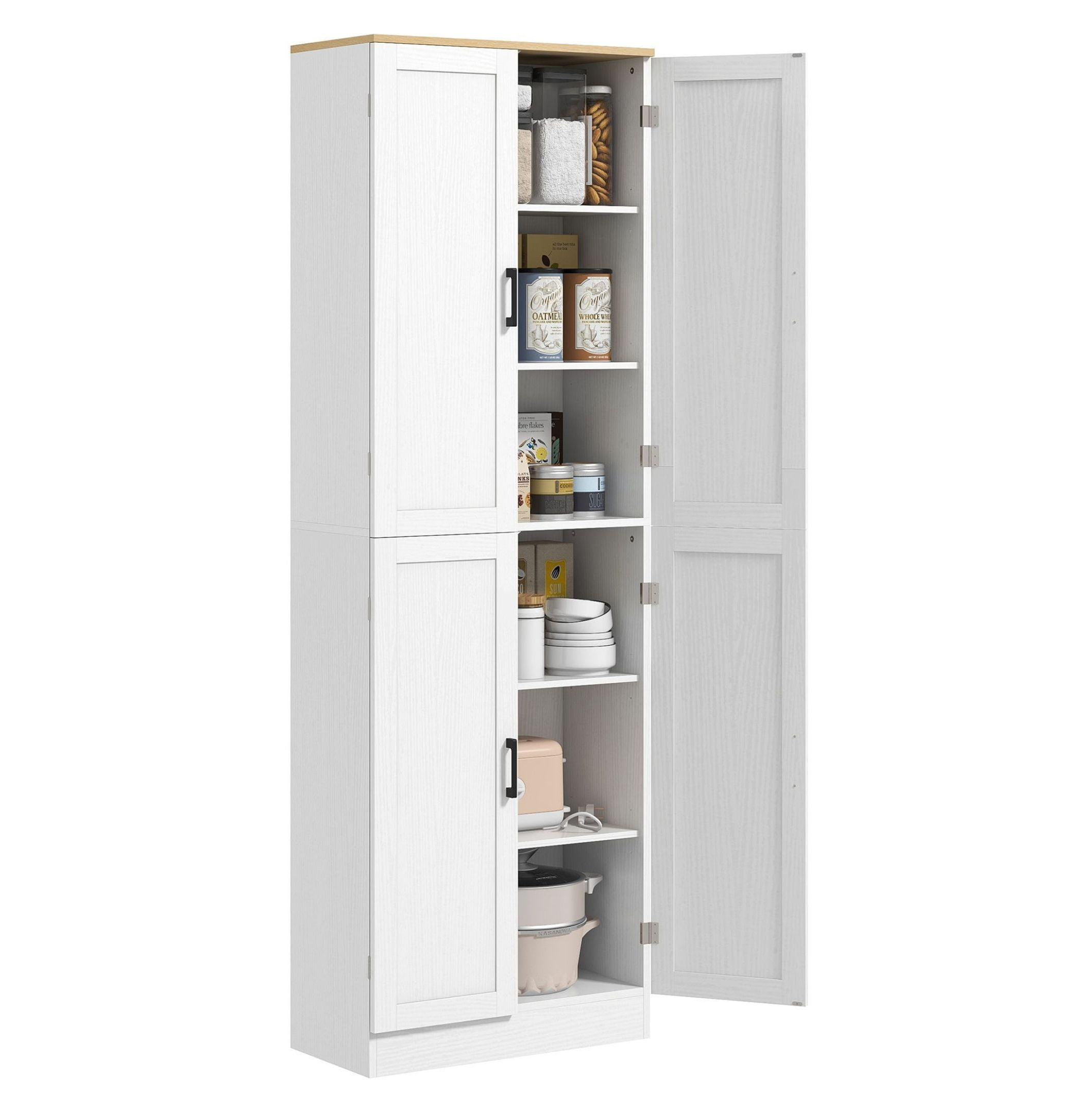 Kitchen Pantry Freestanding, 4-Door Kitchen Cabinet with Adjustable ...
