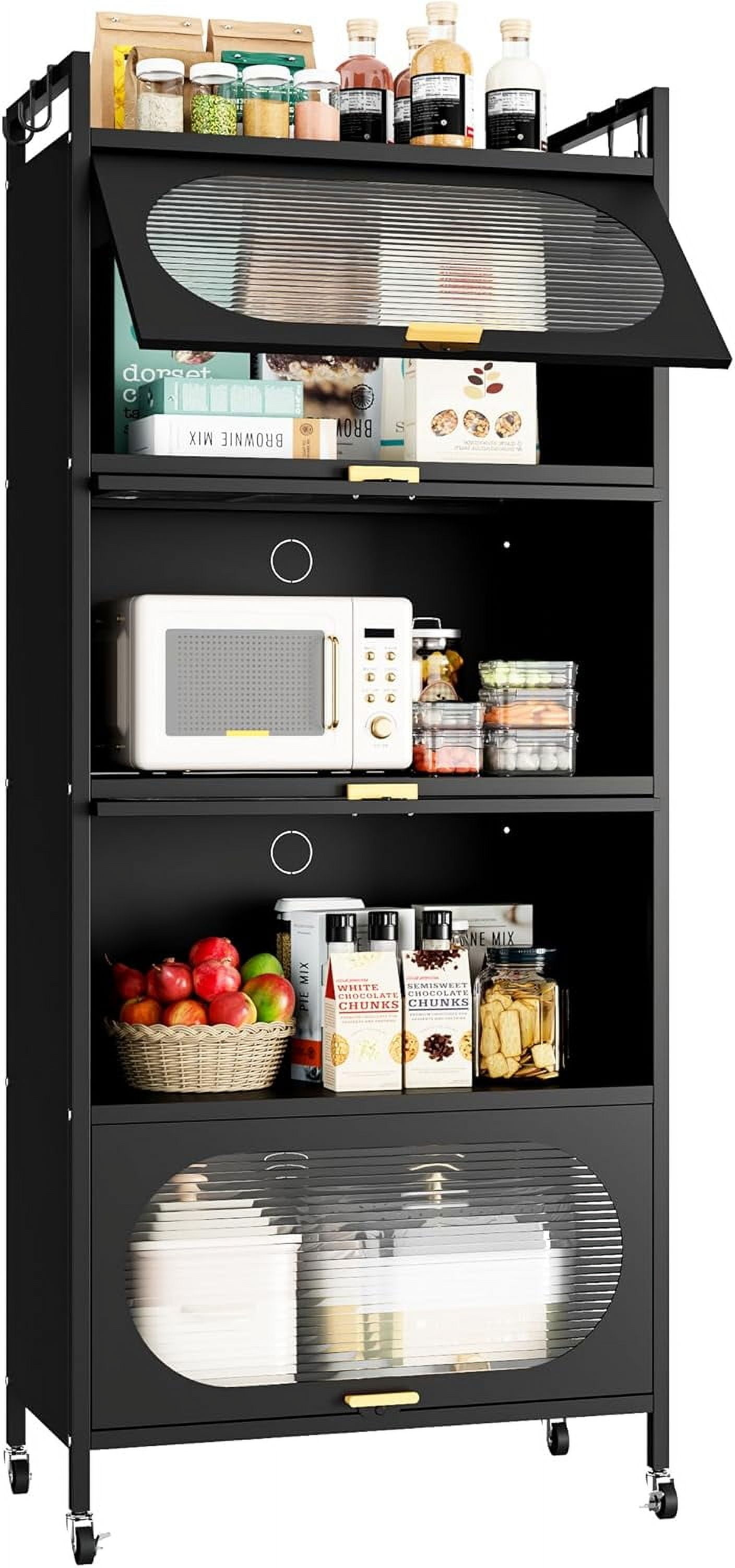 Kitchen Pantry Storage Cabinet with 4 Semi-Transparent Flip Up Doors ...