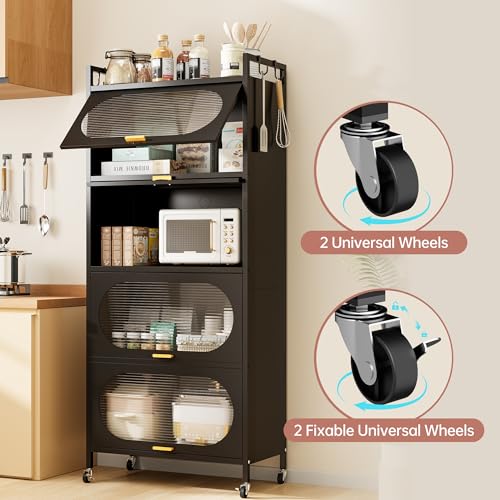 Kitchen Pantry Storage Cabinet with 4 Semi-Transparent Flip Up Doors ...