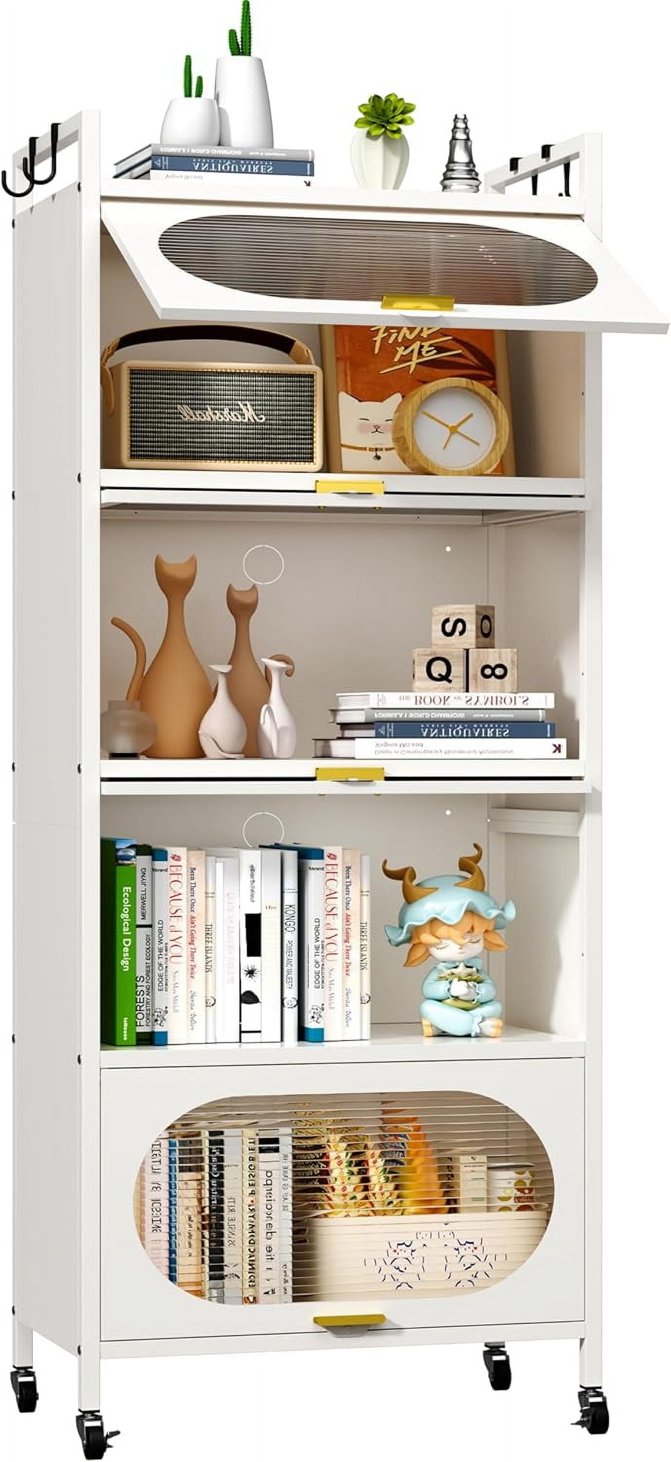 Kitchen Pantry Storage Cabinet with 4 Translucent Upward Flip PC Doors ...