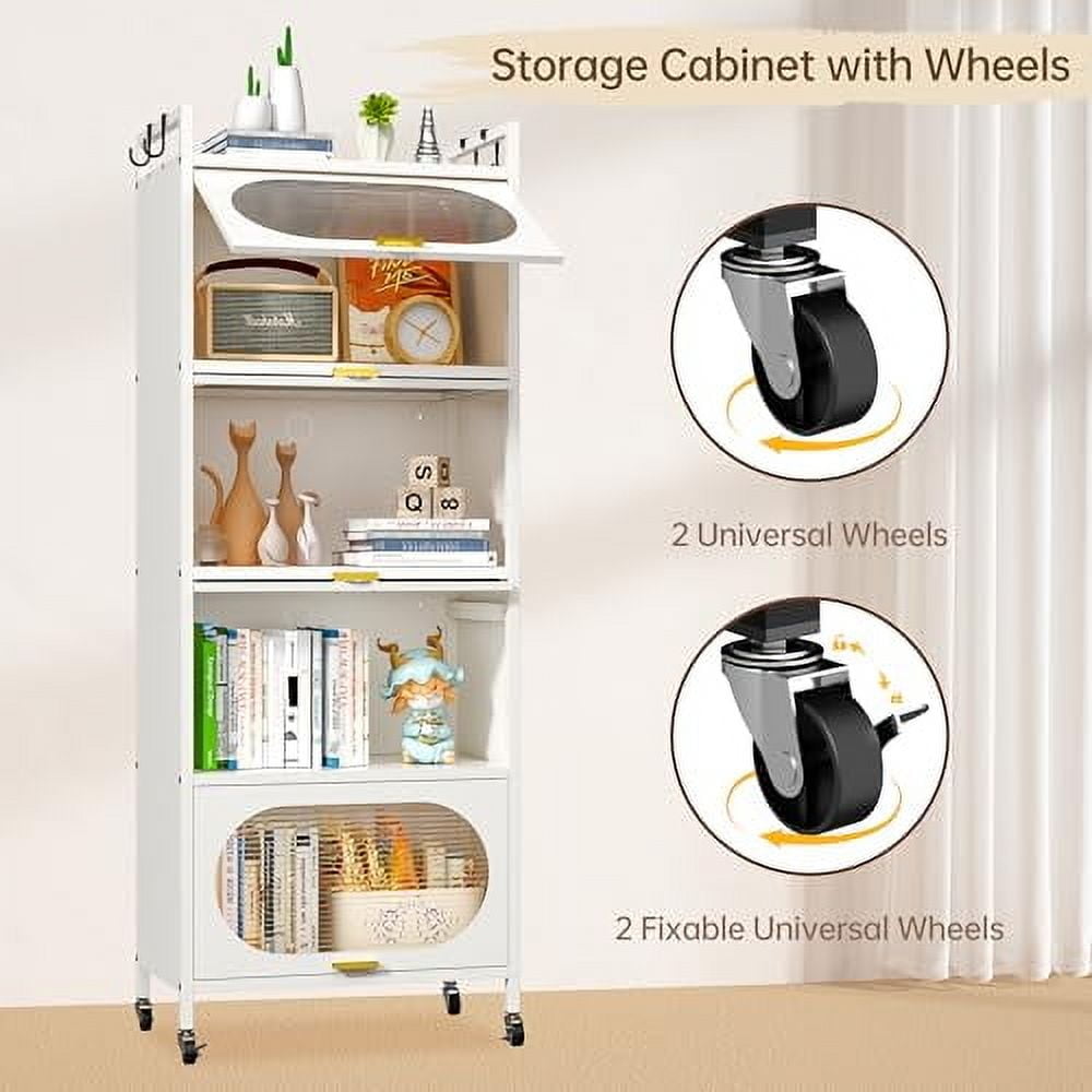 Kitchen Pantry Storage Cabinet with 4 Translucent Upward Flip PC Doors ...