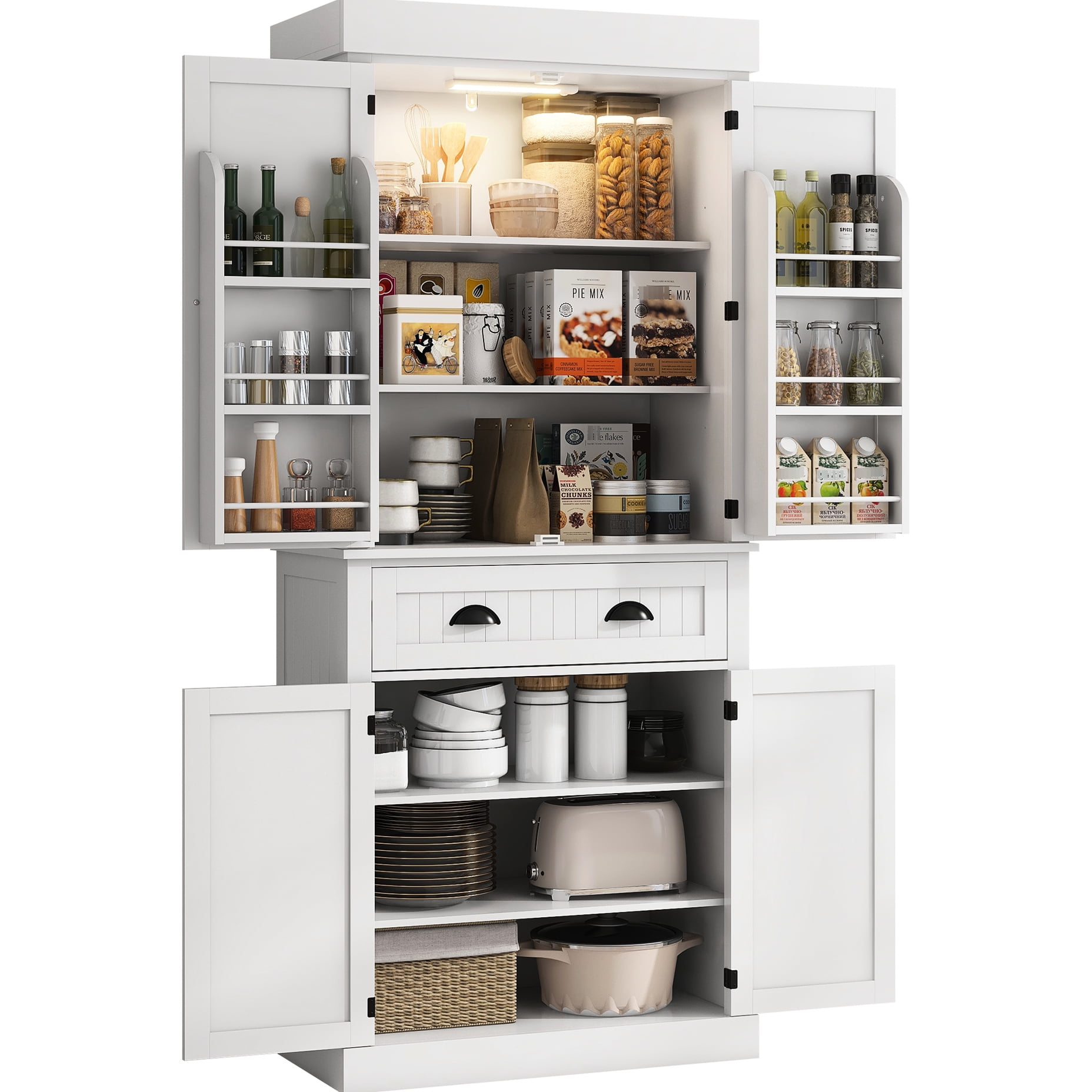 Kitchen Pantry Storage Cabinet 71" - Motion Sensor , 6 Door Shelves ...