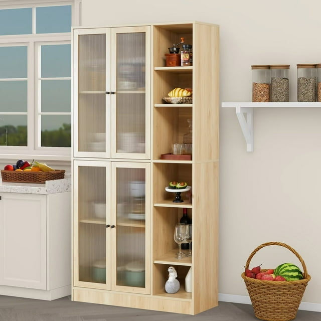 Kitchen Pantry Storage Cabinet, 71" Tall Display Curio Wooden Storage ...