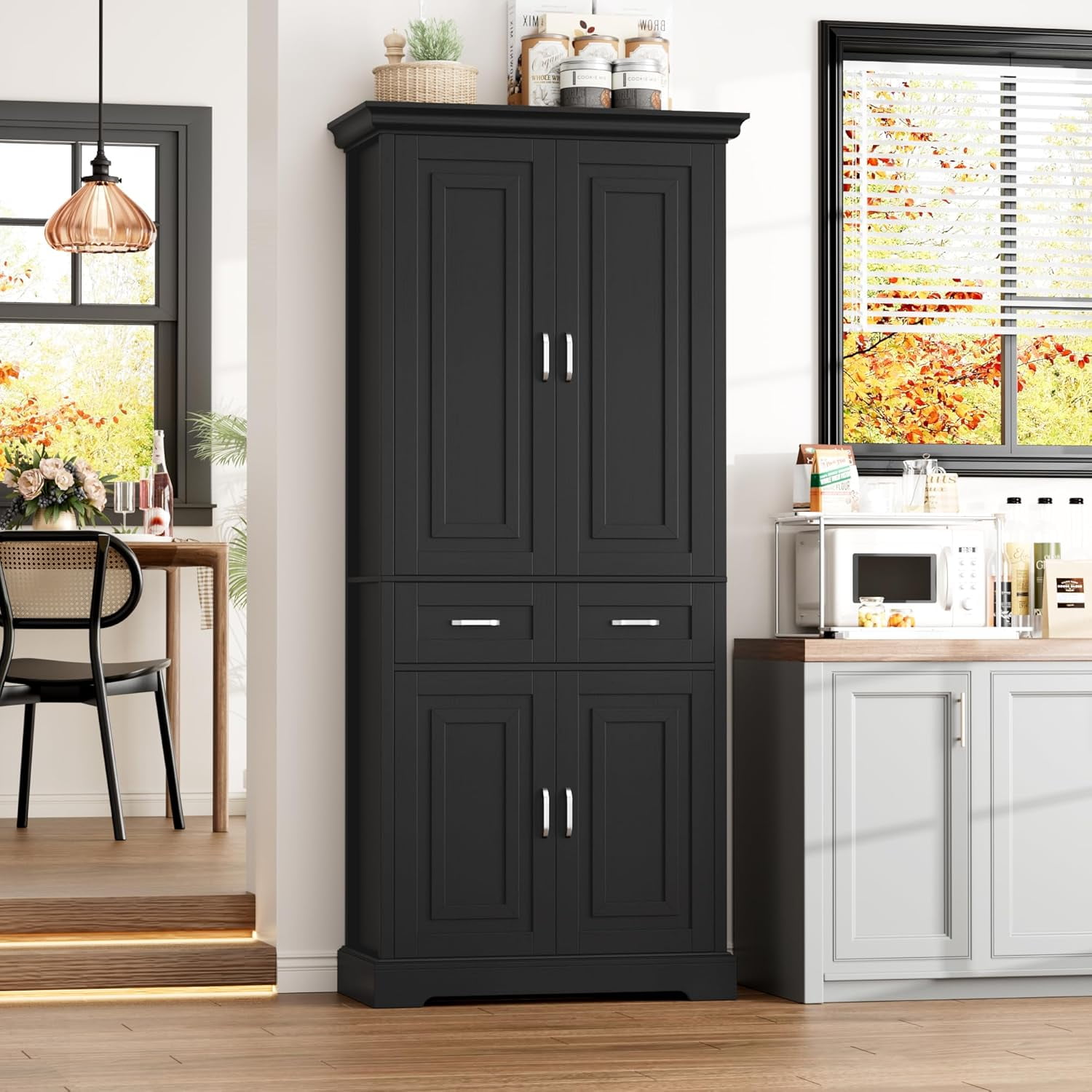 Kitchen Pantry Storage Cabinet, 71" Tall Storage Cabinet with 4 Doors ...