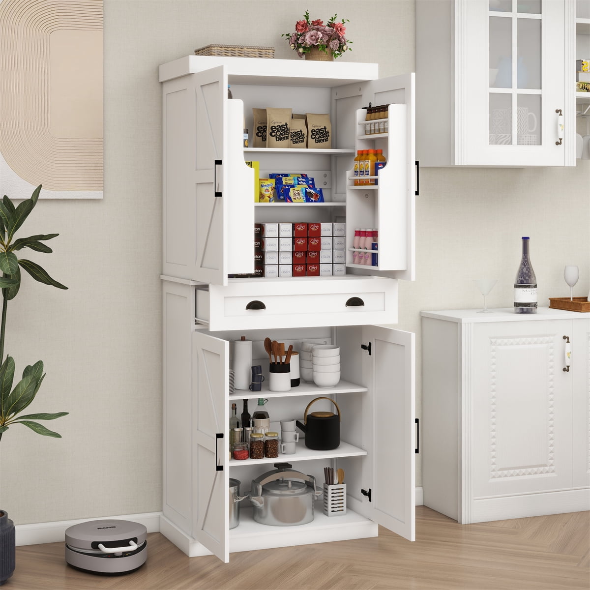 Kitchen Pantry Storage Cabinet, 72" Tall Pantry Cabinet with 4 Barn ...
