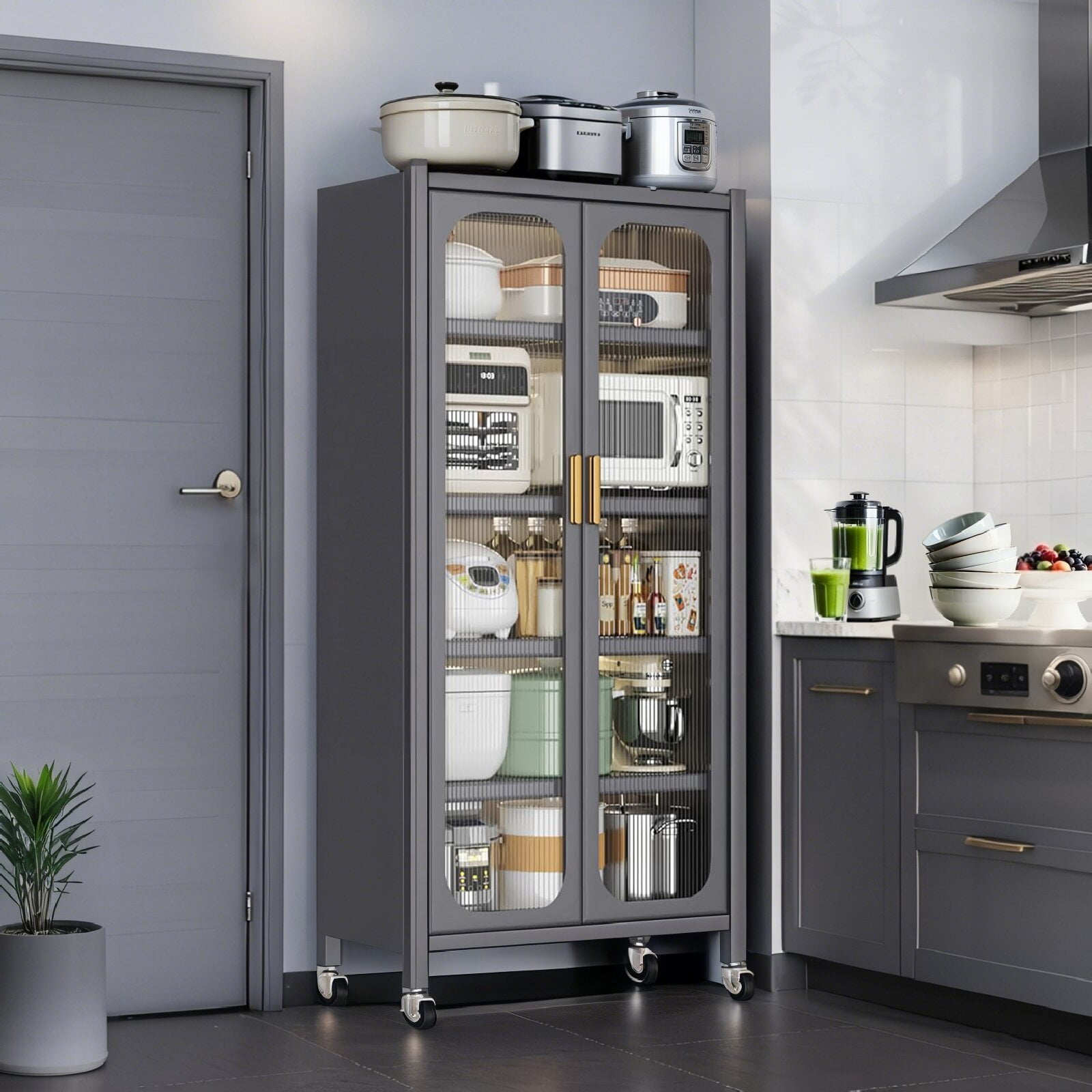 Kitchen Pantry Storage Cabinet with Adjustable Shelves, 6 Tier Metal ...