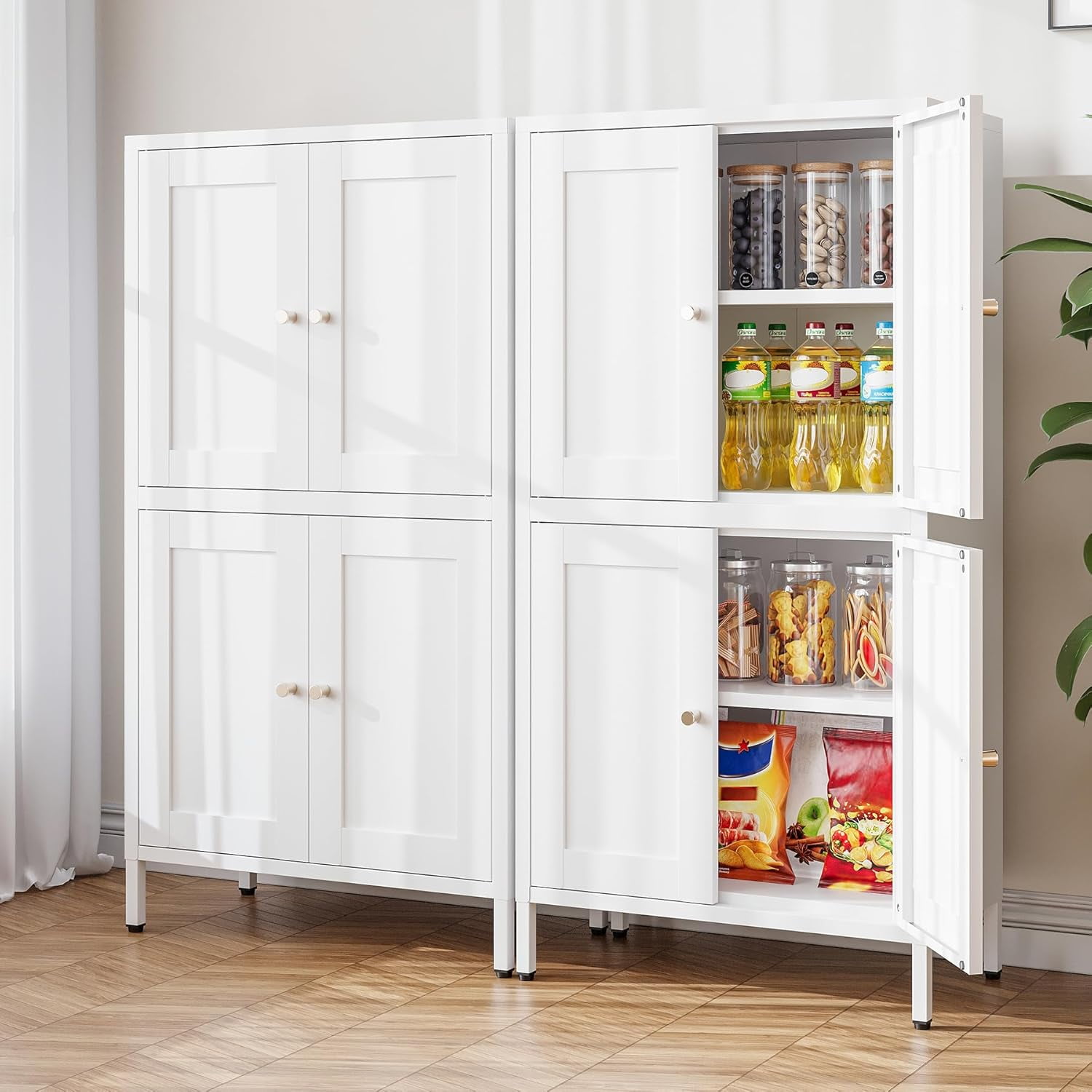 Kitchen Pantry Storage Cabinet with Adjustable Shelves Metal Pantry ...