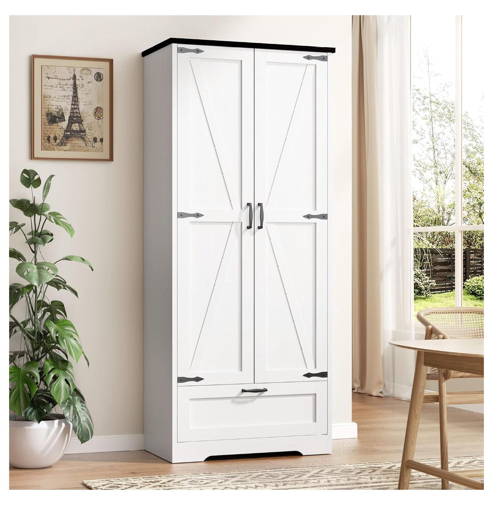 Kitchen Pantry Storage Cabinet with Barn Doors, 4-Tier Tall Rustic Wood ...