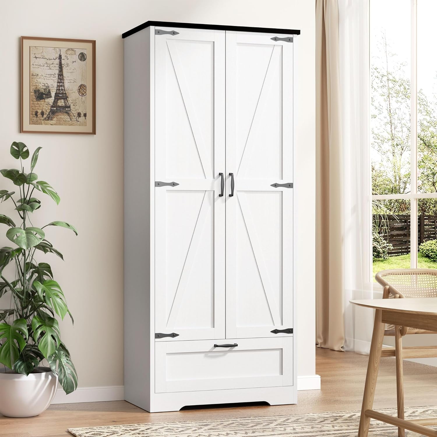 Kitchen Pantry Storage Cabinet with Barn Doors Drawer and Adjustable ...