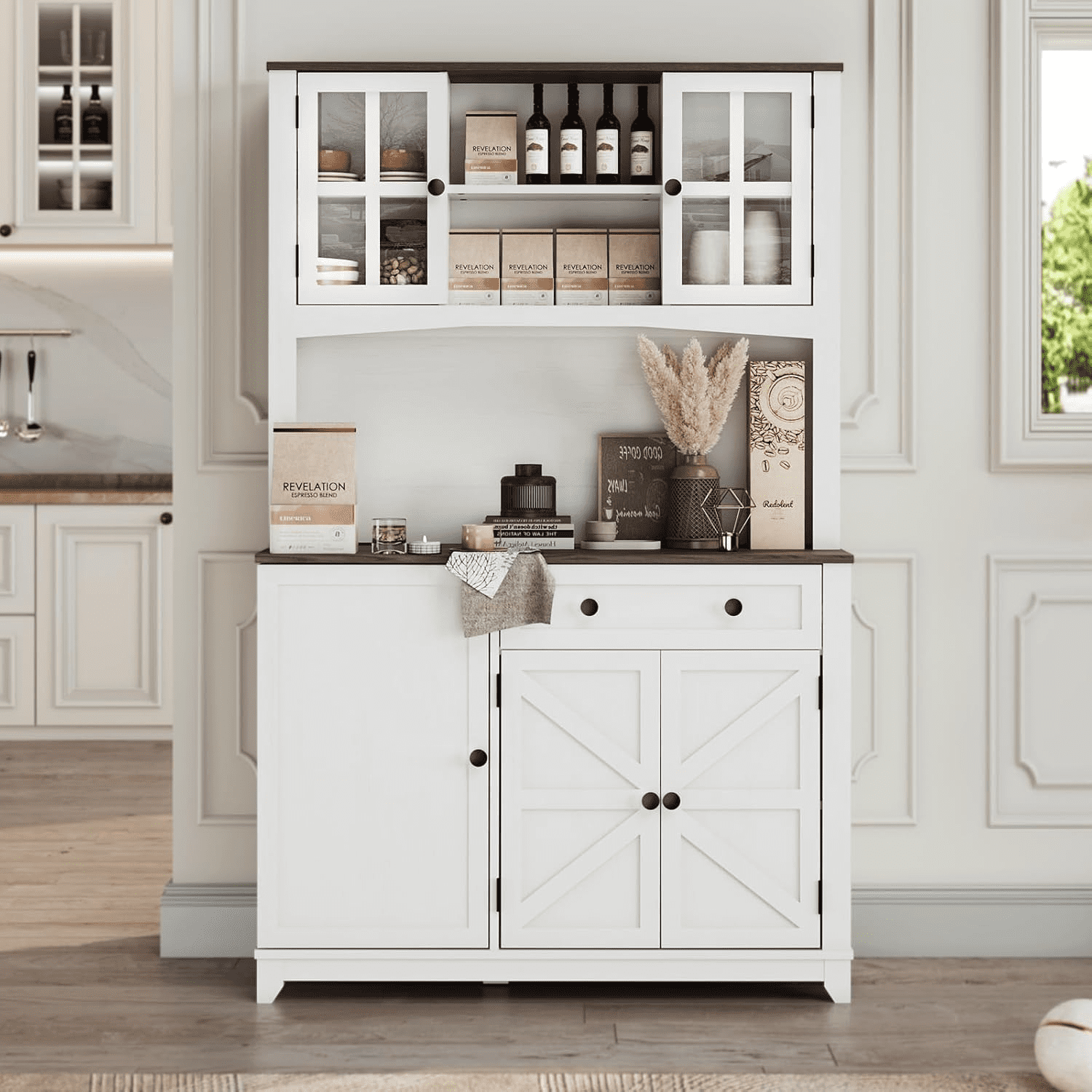 Kitchen Pantry Storage Cabinet with Charging Station,68" Freestanding ...