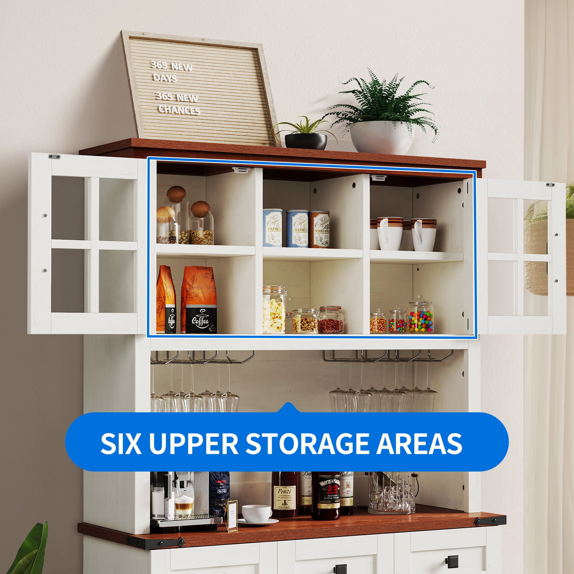Kitchen Pantry Storage Cabinet with Charging Station, 72" Freestanding ...