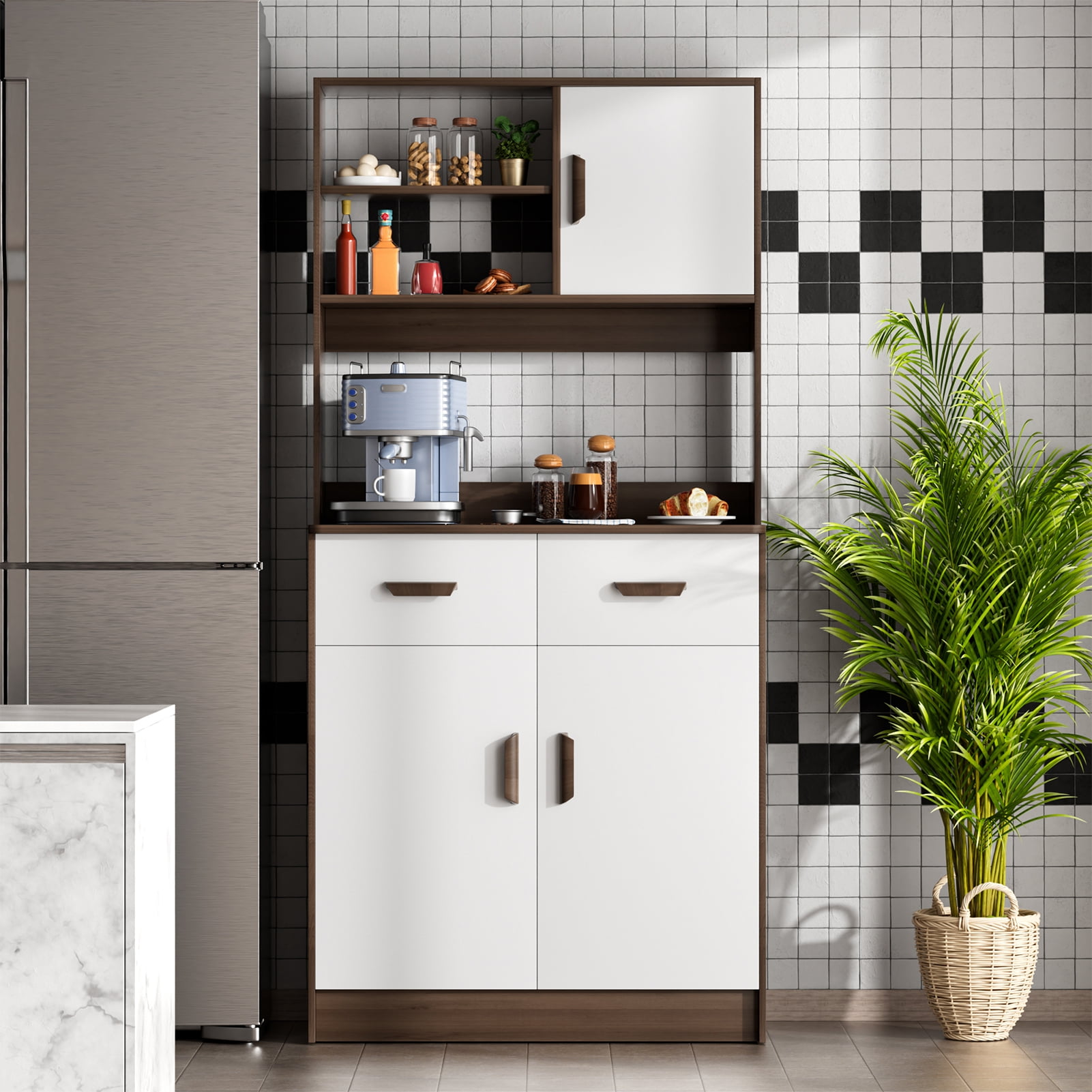 Kitchen Pantry Storage Cabinet, Freestanding Hutch Cabinet with Buffet ...