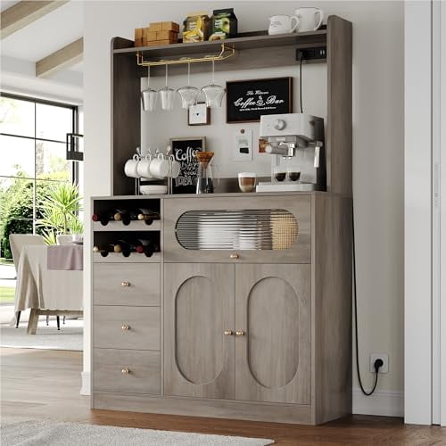 Kitchen Pantry Storage Cabinet with Hutch, Buffet Cabinet with Storage ...