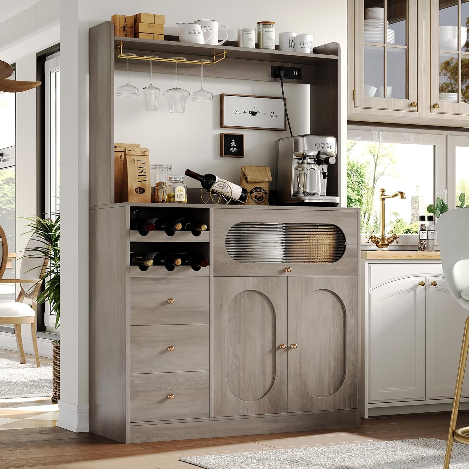 Kitchen Pantry Storage Cabinet with Hutch, Buffet Cabinet with Storage ...