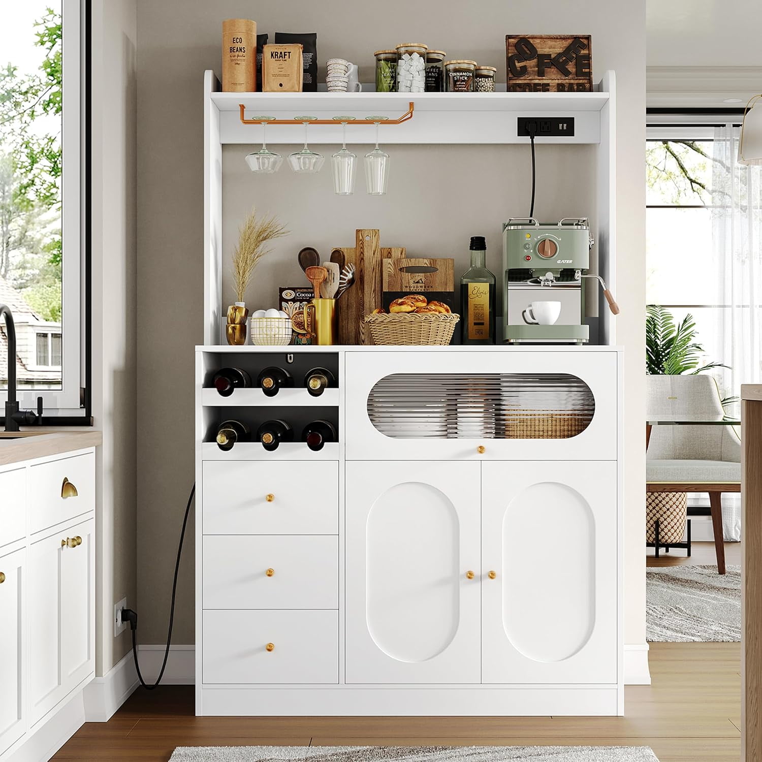 Kitchen Pantry Storage Cabinet With Hutch, Buffet With Storage, Coffee ...