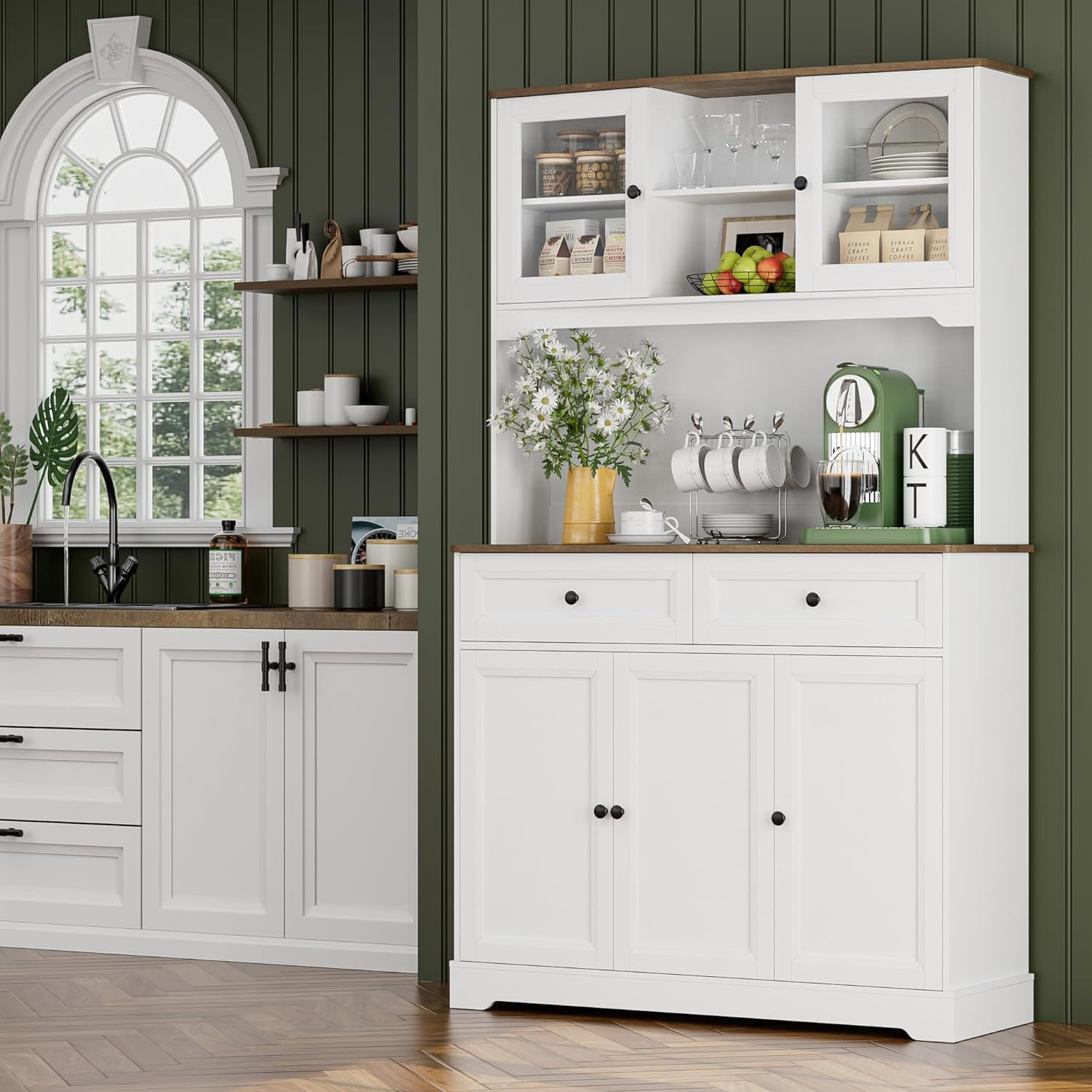 Kitchen Pantry Storage Cabinet, Kitchen Hutch with Buffet Cupboard ...