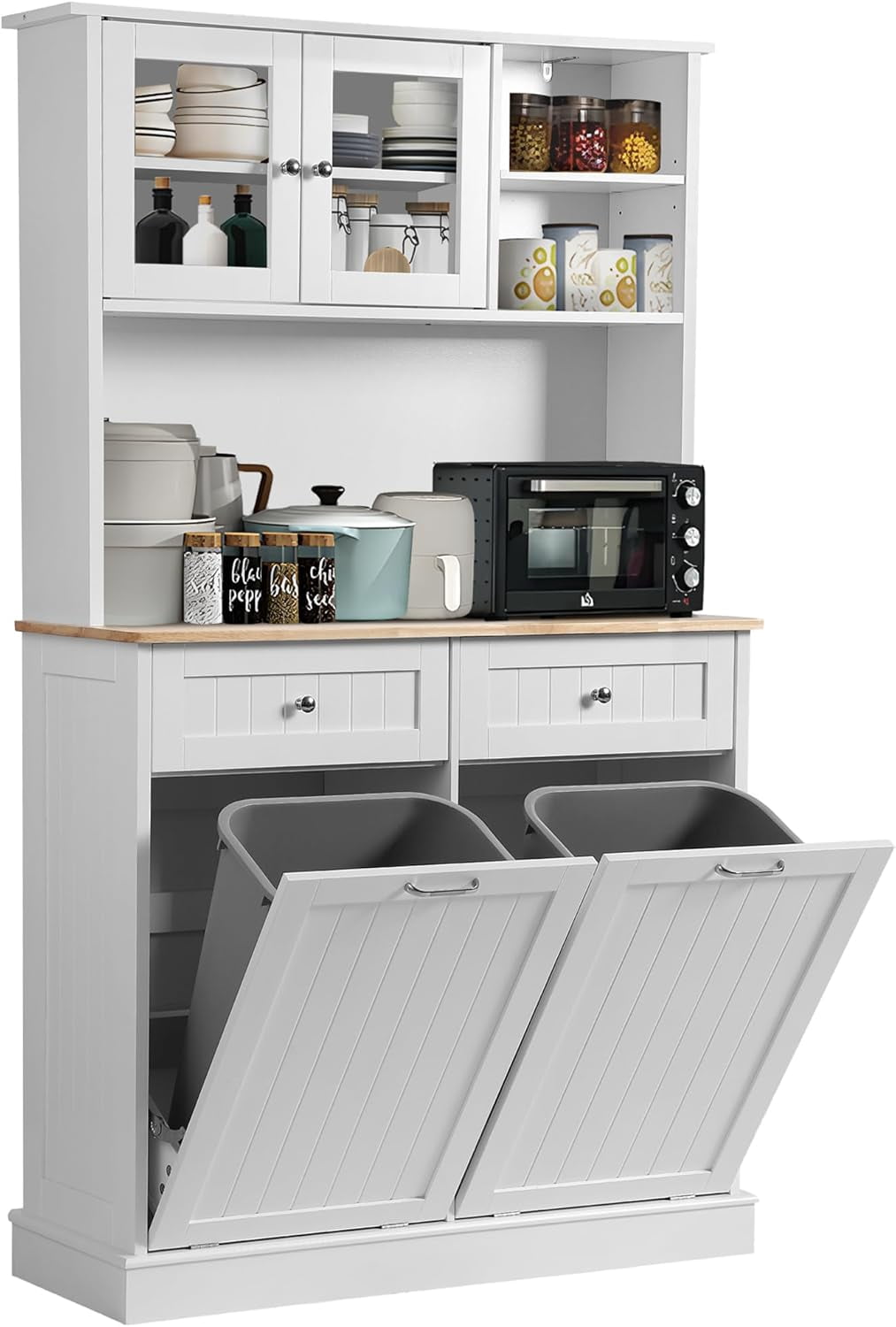 Kitchen Pantry Storage Cabinet, Microwave Cabinet with Tilt Out Trash ...