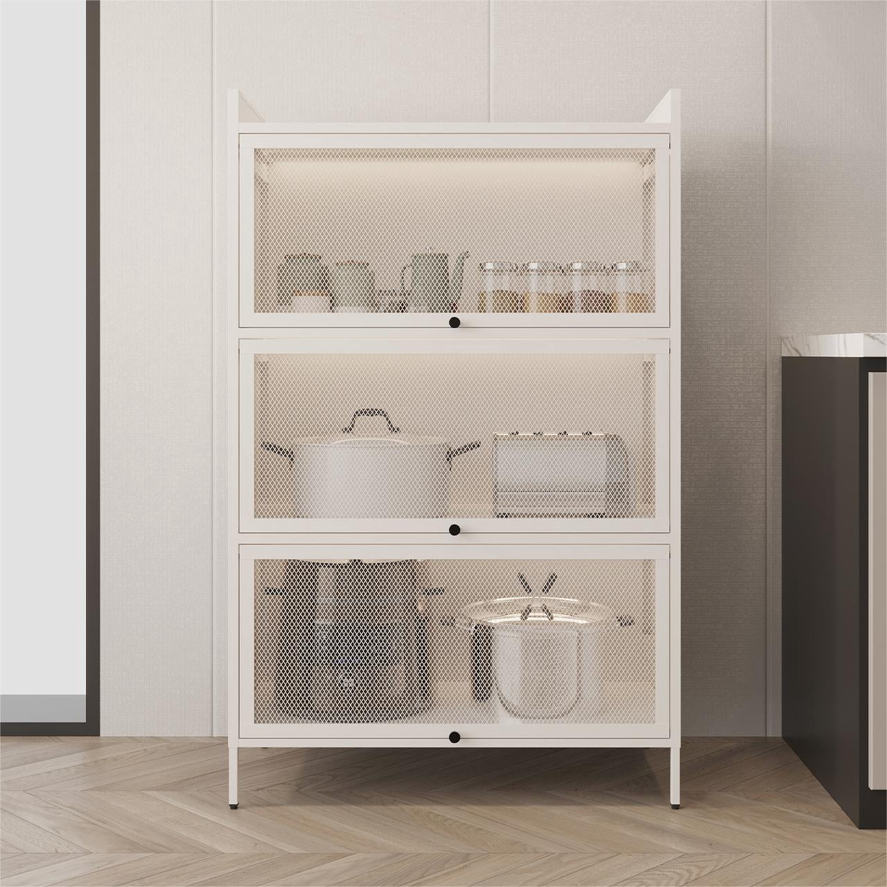 Kitchen Pantry Storage Cabinet with Doors and Retractable Doors ...