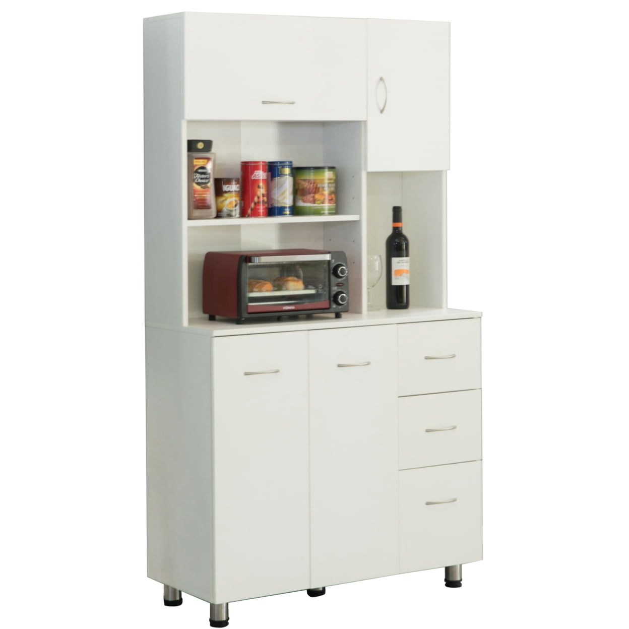 BasicwiseKitchen Pantry Storage Cabinet with Doors and Shelves, White ...