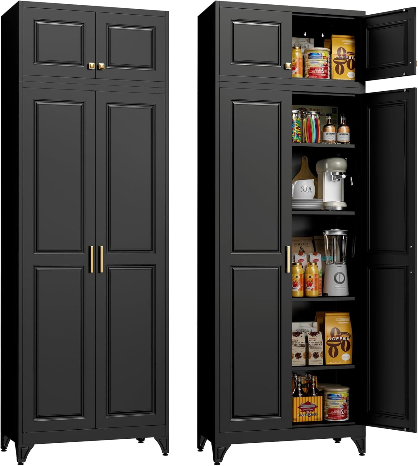 Kitchen Pantry Storage Cabinets, 90" Tall Metal Storage Cabinet with ...