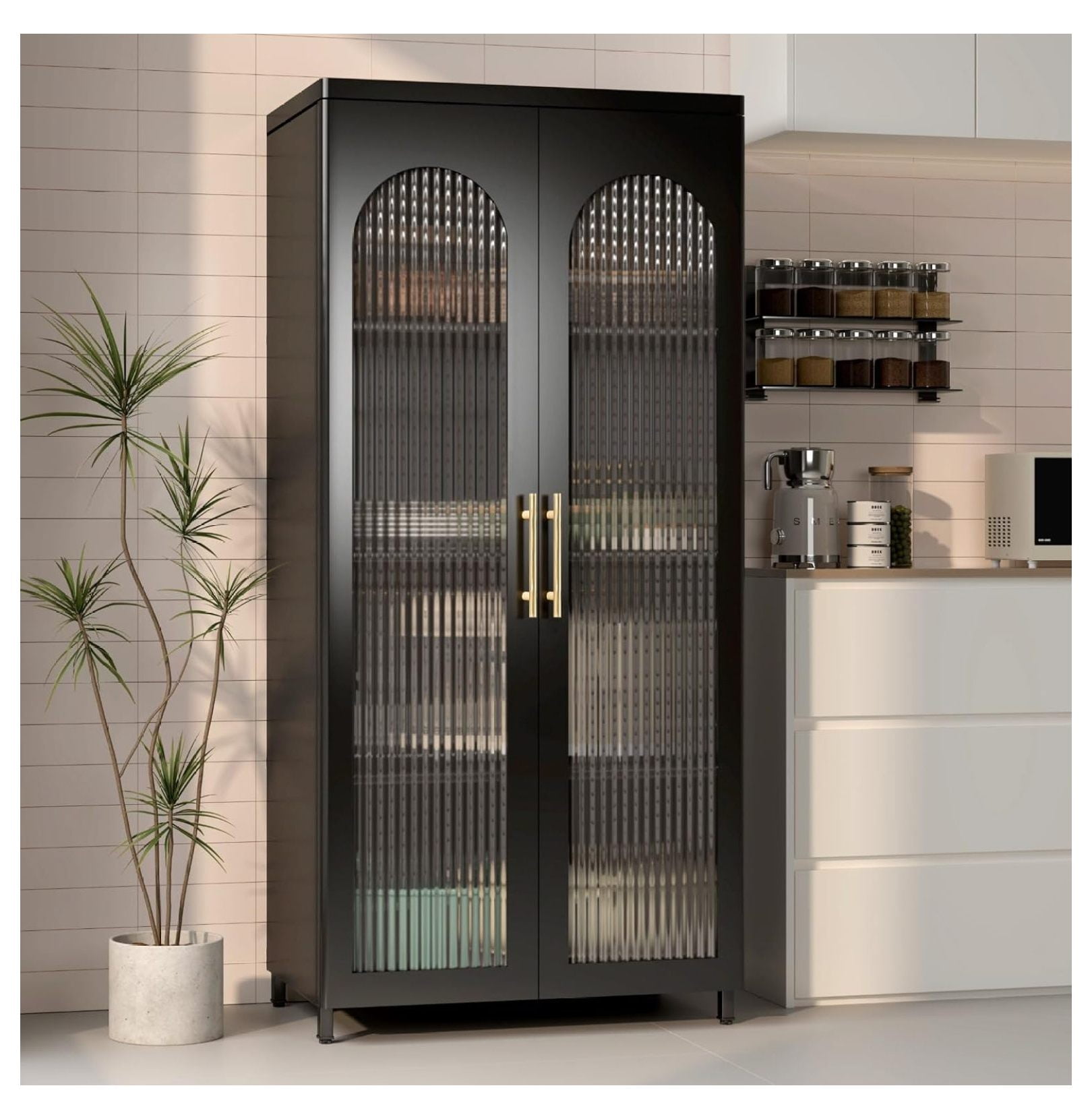 Kitchen Pantry Storage Cabinets, Metal Sideboard Storage Cabinet with ...