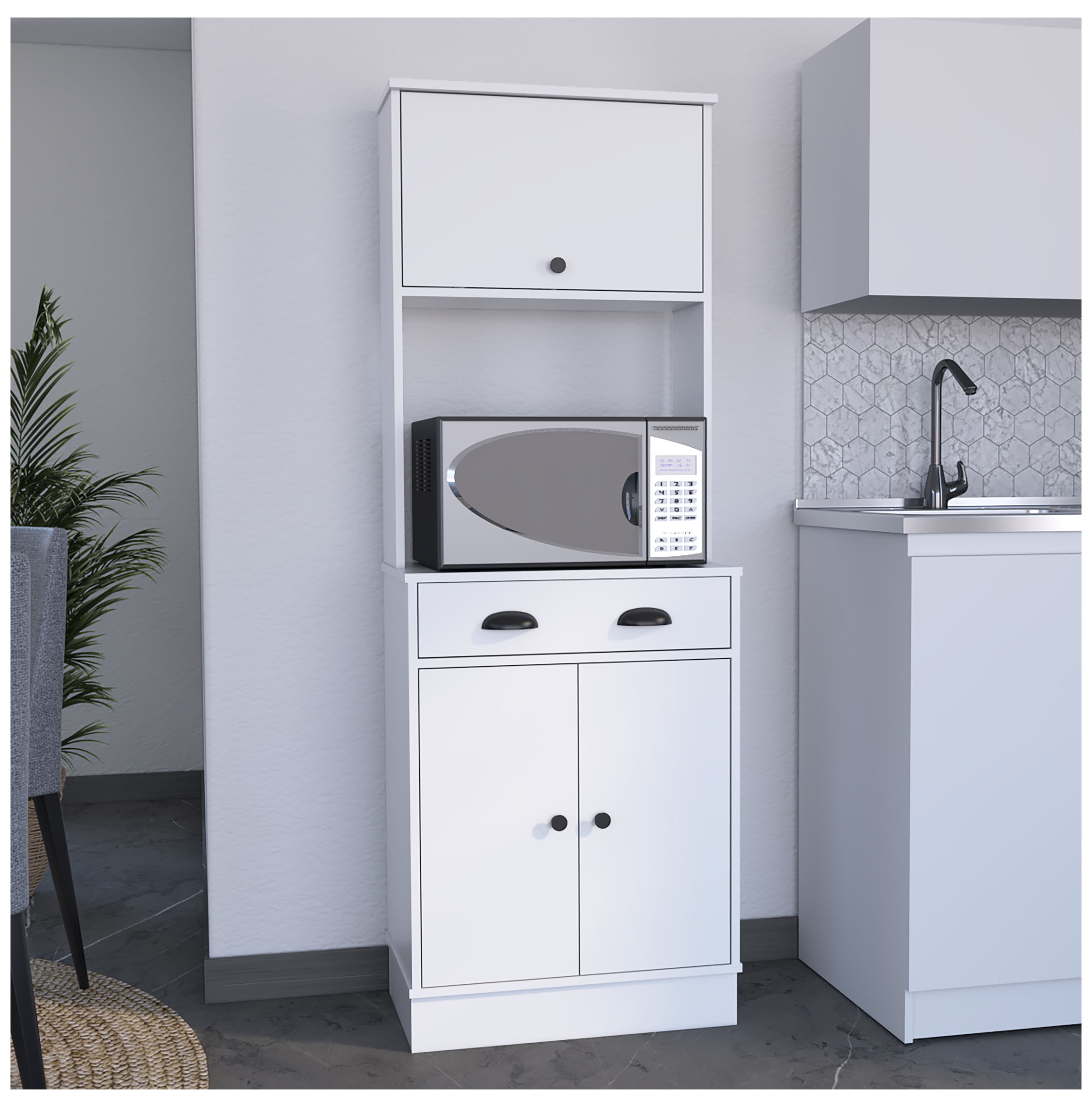 Kitchen Pantry with Drawer and 2 Cabinets White Kitchen Modern MDF ...