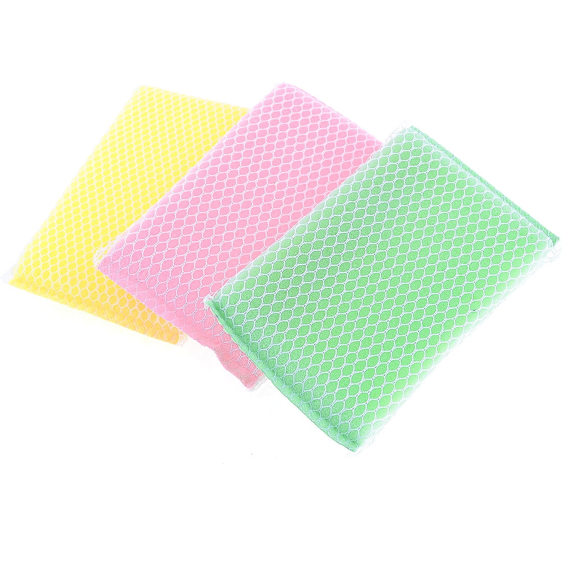 Kitchen Pink Green Yellow Dish Net Sponge Cleaners Tool 3 Pcs - Walmart.com