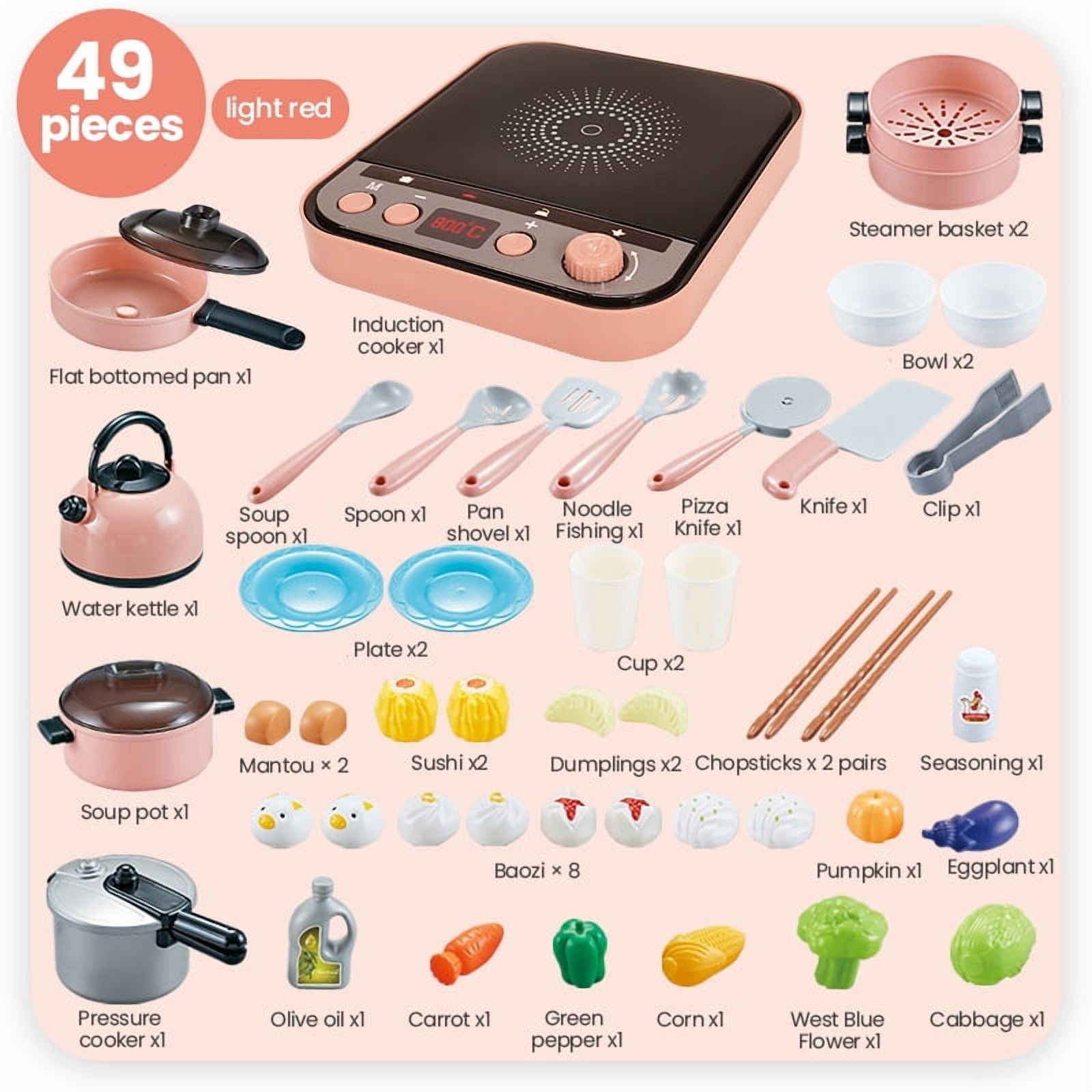 Kitchen Playset 49 Pieces with Pots & Pans Playset, Play Food Sets for ...