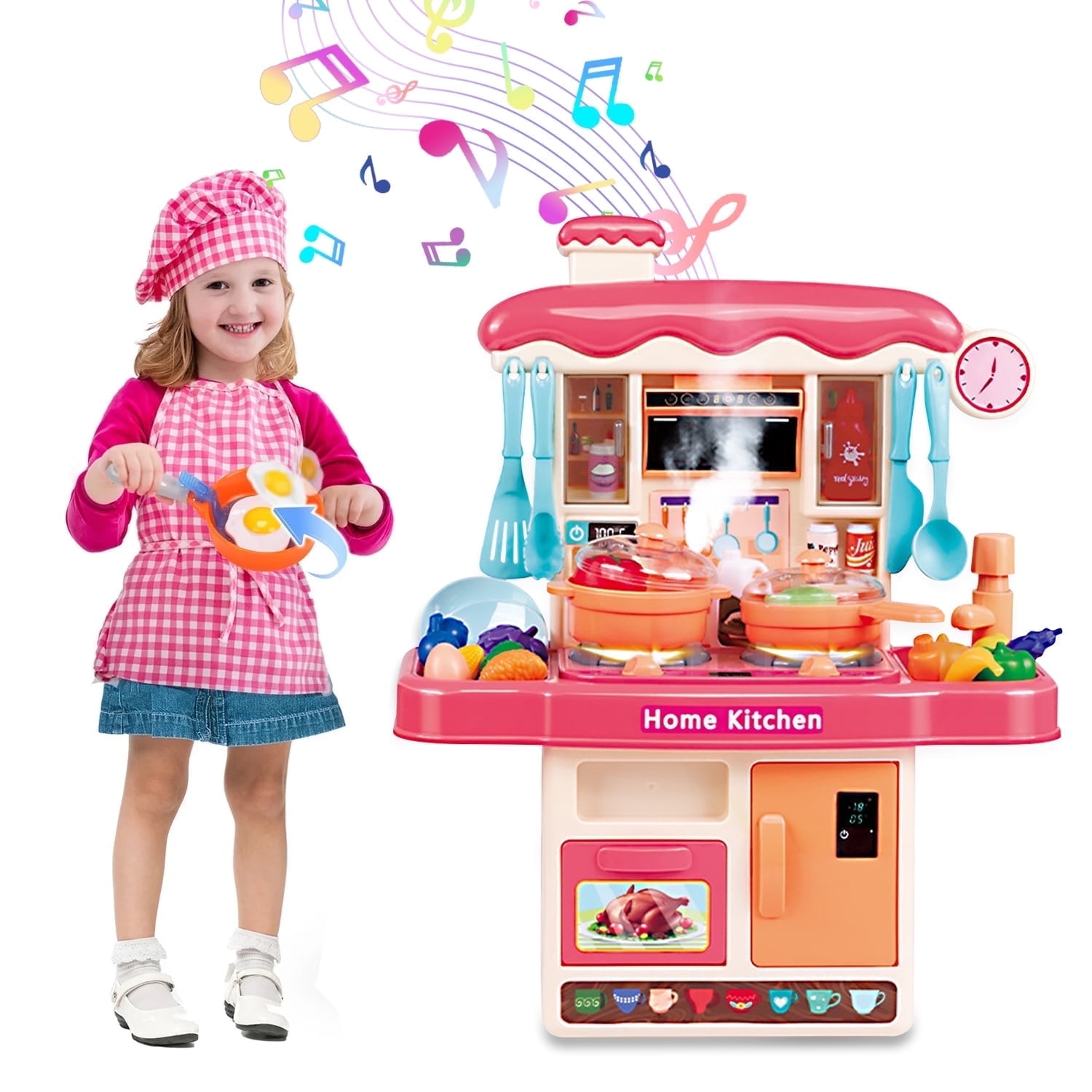 Kitchen Playset for Kids 2-5 Years,Kitchen Toys with Realistic Lights&Sounds,Pretend Play Toys ...